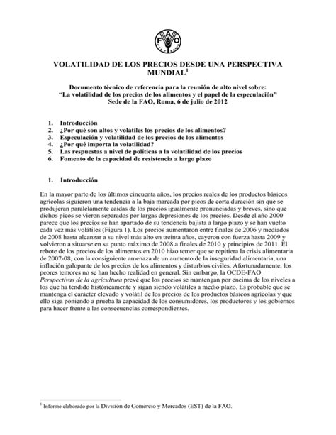 Volatilidad De Los Precios Desde Una Perspectiva Mundial