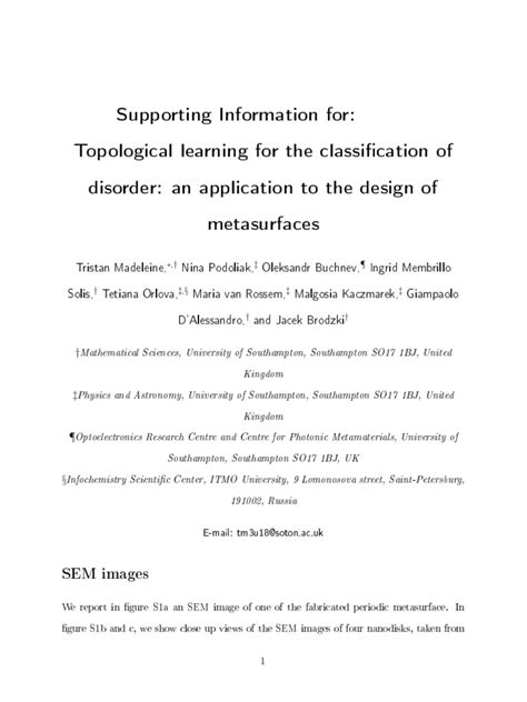 Supporting Information For Topological Learning For The Classication