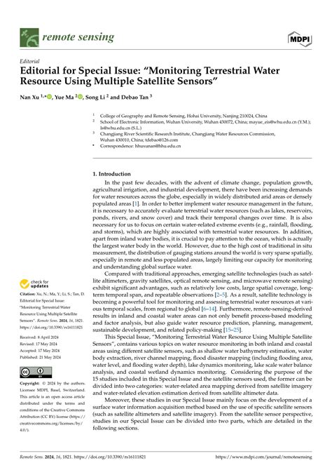 Pdf Editorial For Special Issue “monitoring Terrestrial Water Resource Using Multiple