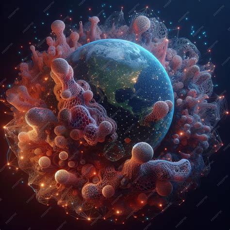 Premium Photo 3d The Subdermal Biomorphic Map Of The Planet World Map Global Social Network