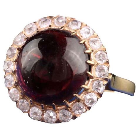 Antique Style Gold Garnet Cabochon Ring Large Unisex Solid 10k Gold