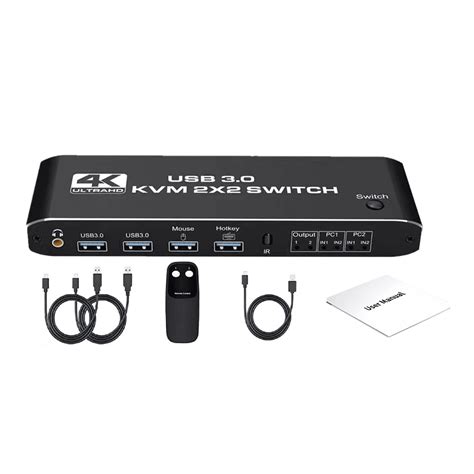 Dual Monitor Switch HDMI Switch With 2 USB Data Cable Support All System With Keyboard Hotkey