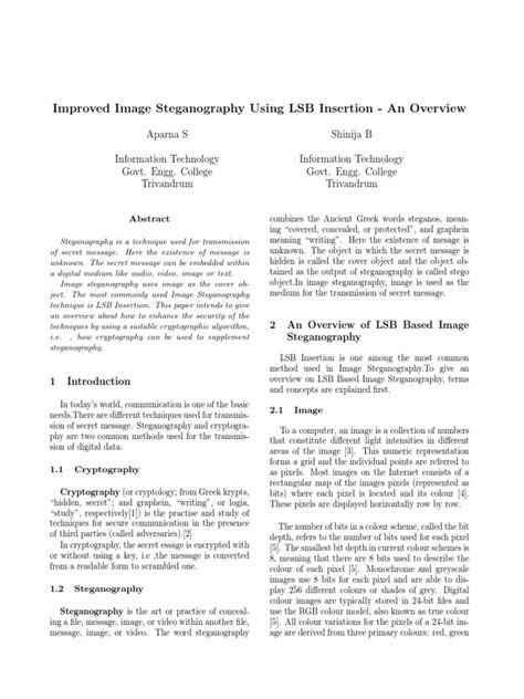 Improved Lsb Based Image Steganography Paper Aparna S And Shinija B Cryptography Public Key