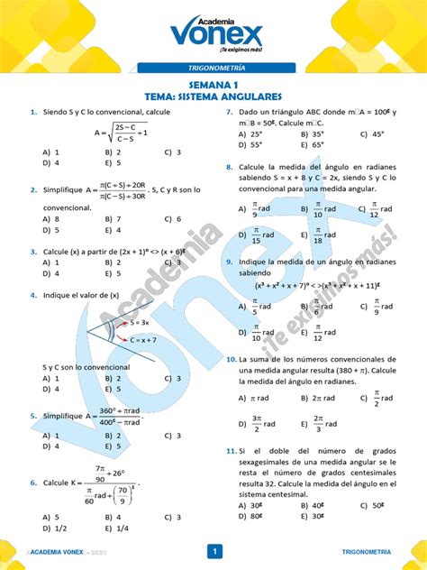 Trigonometría Sistemas Angulares Vonex Pdf Enseñanza De