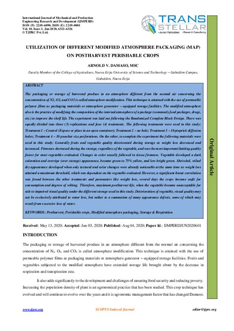 Pdf Utilization Of Different Modified Atmosphere Packaging Map On Postharvest Perishable Crops