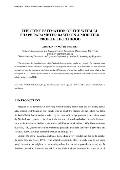 Pdf Efficient Estimation Of The Weibull Shape Parameter Based On A