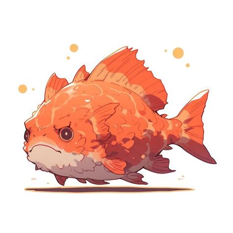 Stonefish Animal Chibi Cartoon Style Isolated Plain Background