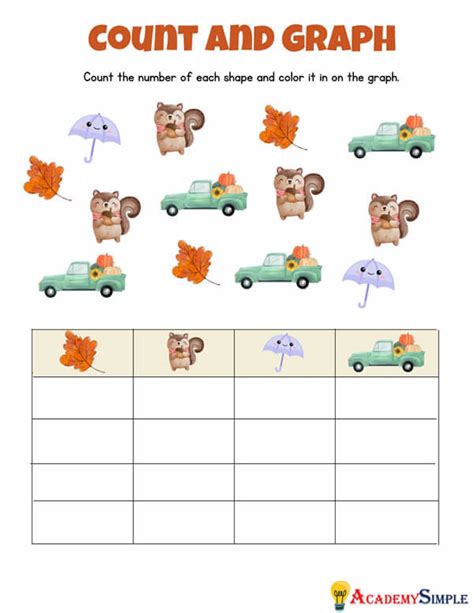 Kindergarten Math Counting And Building Bar Graphs Fall Themed Academy Simple