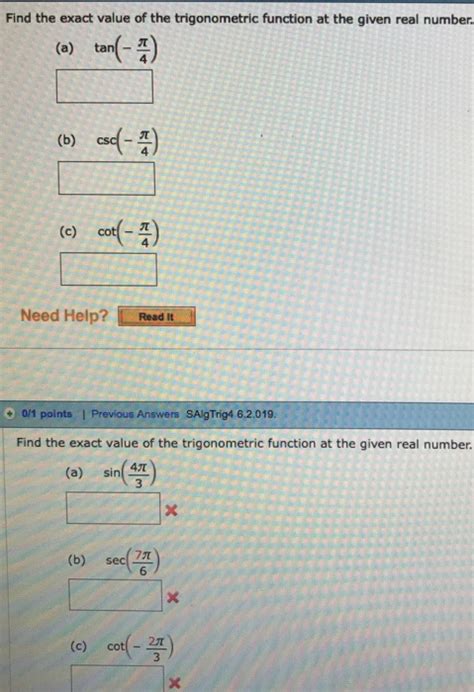 solved find the exact value of the trigonometric function at
