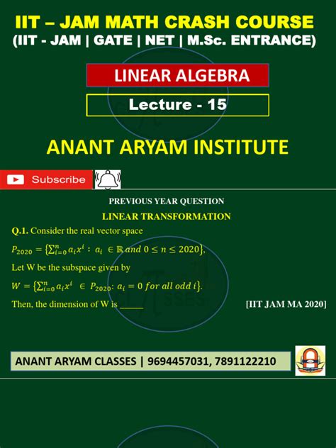 linear algebra lec 15 iit jam math crash course 2023 pdf linear