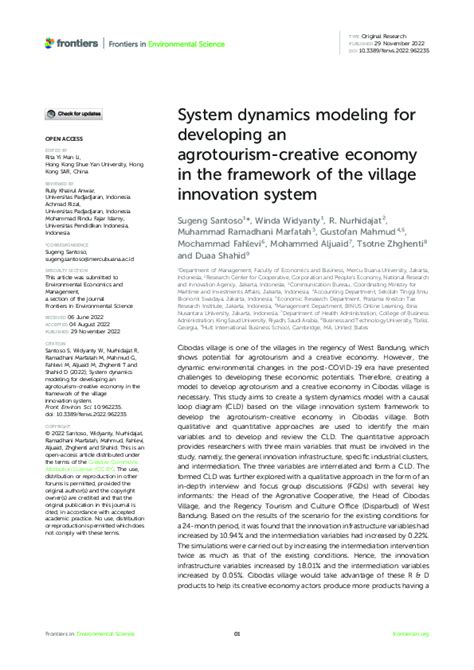 Pdf System Dynamics Modeling For Developing An Agrotourism Creative