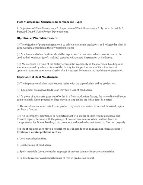 Plant Maintenance Lecture Notes Operation Management Plant