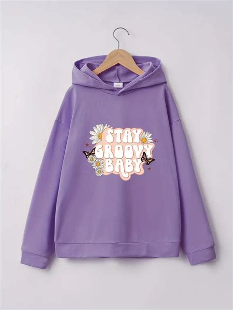 Print Girls Hoodie Pullover Stay Groovy Long Sleeve Temu Australia
