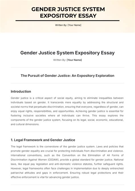 Free Gender Justice System Expository Essay Template To Edit Online