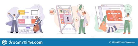 Hacker Activity Big Set Hacking Computer Phishing Account Cyber Attack On Personal Data Stock