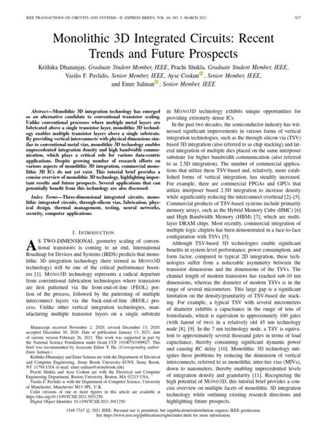 Monolithic 3d Integrated Circuits Recent Trends And Future Prospects