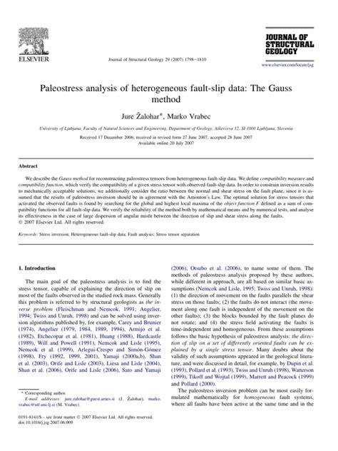 Zalohar And Vrabec Paleostress Analysis Of Heterogeneous Fault Slip Data