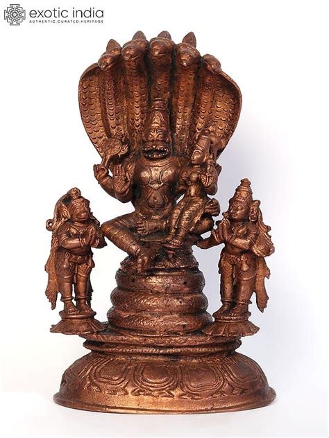 7 Lord Narasimha Lakshmi Copper Idol On Sheshnag With Garuda And