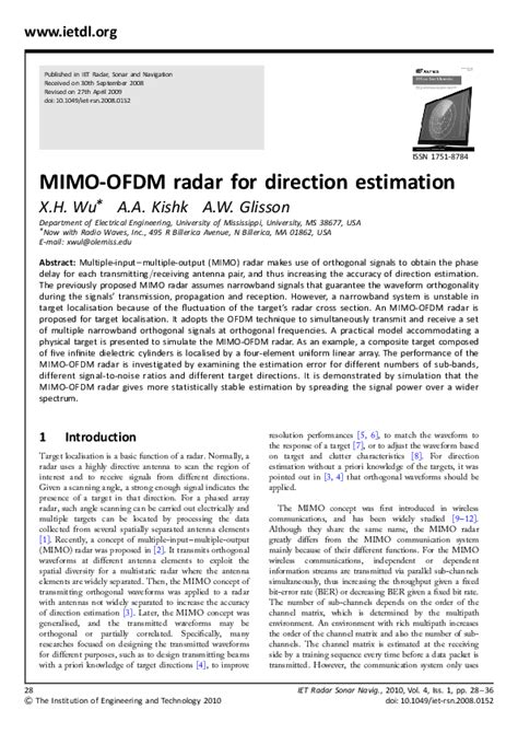 Pdf Mimo Ofdm Radar For Direction Estimation