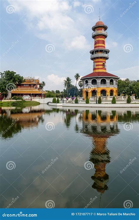 The Colorful Watchtower Ho Withun Thasana Of The Royal Palace In Bang