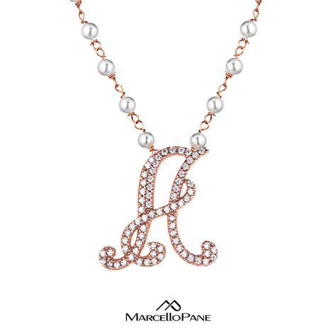 Collana Argento Rosé e Perle con lettera A in Zirconi Marcello Pane Bellipario Shop