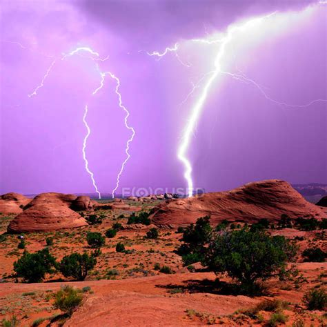 A Depiction Of An Intense Lightning Storm Over Arizona Mystery Valley