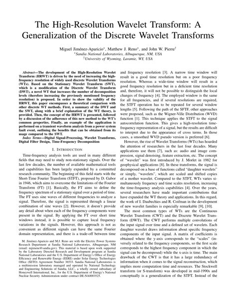 pdf the high resolution wavelet transform a generalization of the