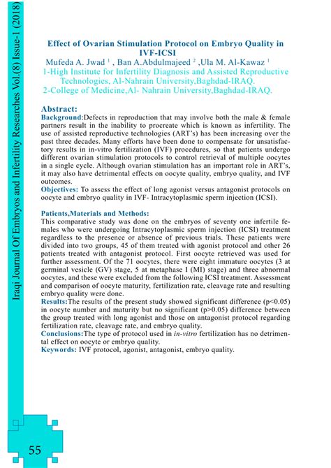 Pdf Effect Of Ovarian Stimulation Protocol On Embryo Quality In Ivf Icsi