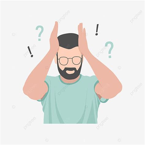 평면 그림에서 생각하는 혼란스러운 사람과 두 개의 Har 손 사람 일러스트 캐릭터 일러스트 불안한 사람 혼란스러운 사람 생각하는 사람 Png 일러스트 및 벡터 에