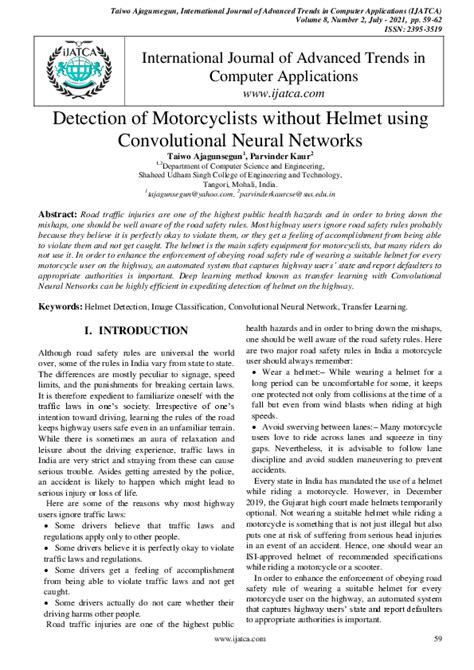 pdf detection of motorcyclists without helmet using convolutional