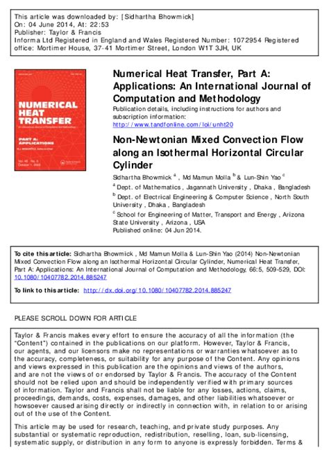 Pdf Non Newtonian Mixed Convection Flow Along An Isothermal