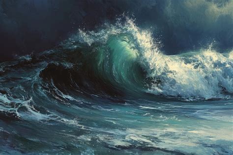 Premium AI Image Majestic Painting Of A Powerful Ocean Wave Detailed