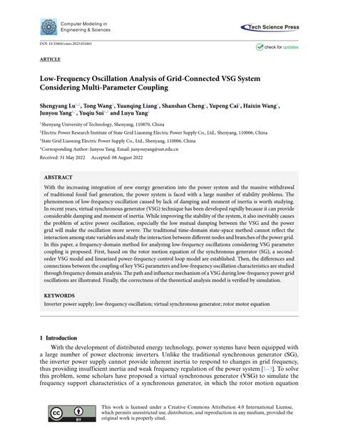 Pdf Low Frequency Oscillation Analysis Of Grid Connected Vsg System