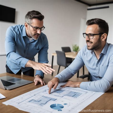 Client And Architect Discussing Blueprints Stable Diffusion Online