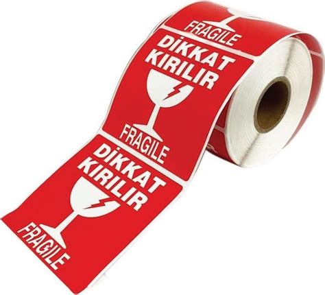 On Roll Paper Red Caution Fragile Label 100x100 Mm 6 Rolls Of 500