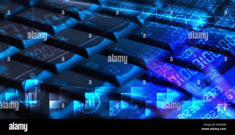 Keyboard With Glowing Programming Codes Stock Photo Alamy