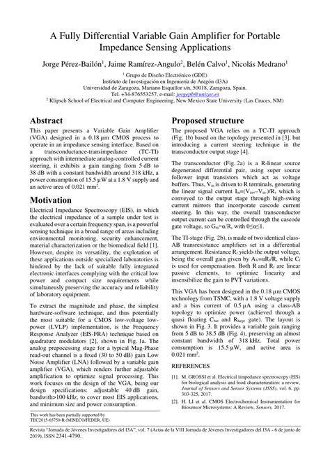 Pdf A Fully Differential Variable Gain Amplifier For Portable Impedance Sensing Applications