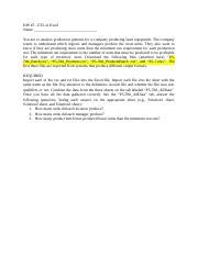 HW 5 Docx HW 5 ETL In Excel Name You Are To Analyze Production