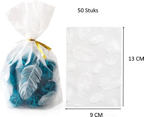 FISKA 50 X KLEINE Uitdeelzakjes Wit Veer Uitdeelcadeau