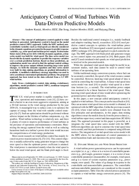Pdf Anticipatory Control Of Wind Turbines With Data Driven Predictive Models