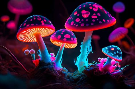 Premium Photo Glowing Neon Mushrooms Generative Ai Generative Ai