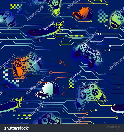 Gamepad Seamless Pattern Gamer Elements Boy Stock Vector Royalty Free