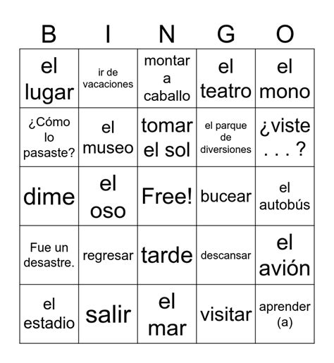 8a De Vacaciones Bingo Card