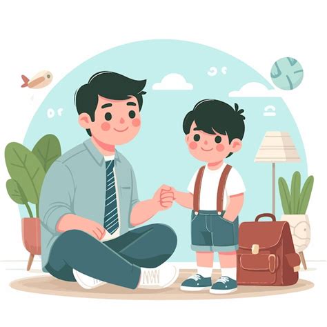 Premium Vector A Flat Illustration Of Cute Asian Dad And Son