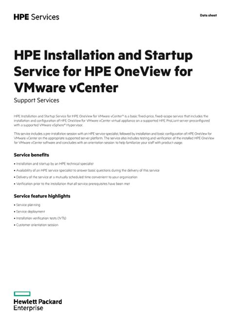 Hpe Installation And Startup Service For Hpe Oneview For Vmware Vcenter