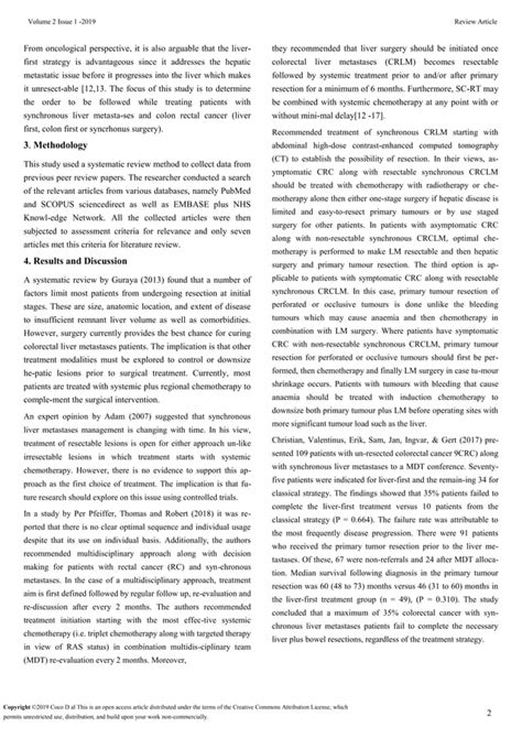 Analysis Of Treatment Option For Synchronous Liver Metastases And Colon
