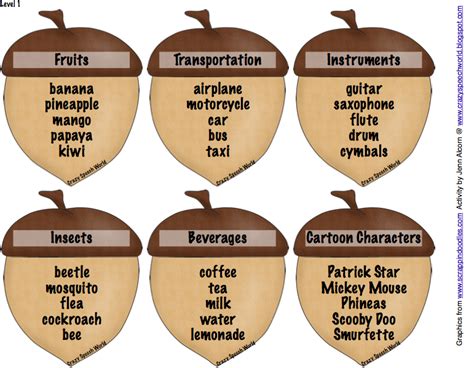 Acorn Categories Freebie