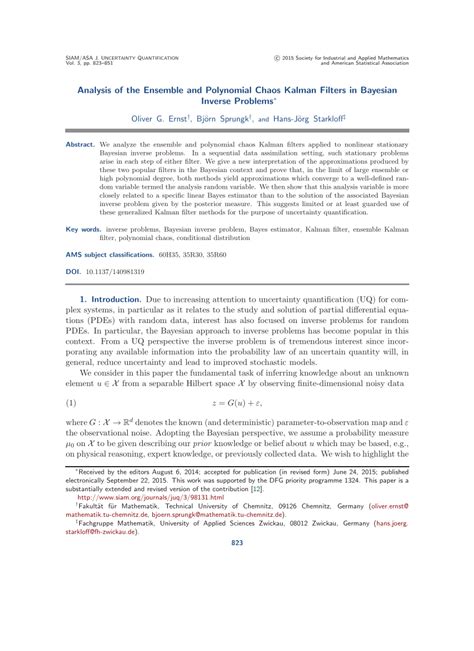 Pdf Bayesian Inverse Problems And Kalman Filters