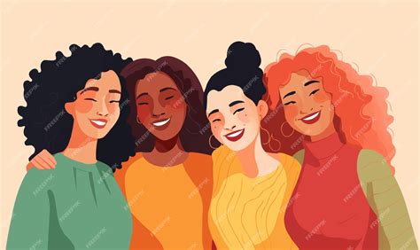 Multicultural Diverse Group Of Women Friends Smiling Happy Vector