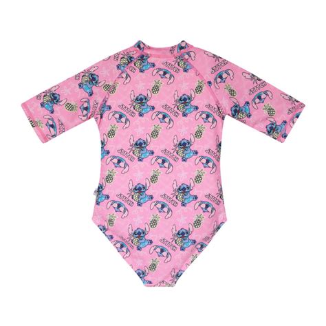 Ripley Traje De BaÑo NiÑa Entero Manga Corta Uv Disney Stitch Rosa